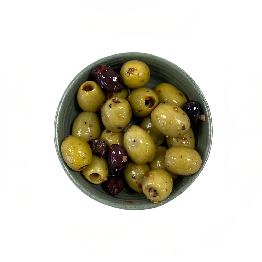 Mixed Pitted Olives with Chilli and Garlic 1kg | Edesia Fine Foods