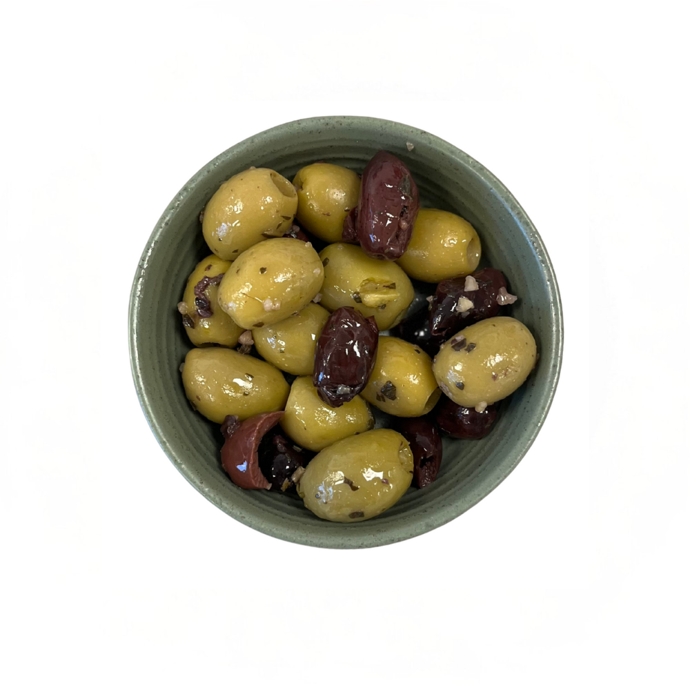 Mixed Pitted Olives with Garlic and Basil 1kg | Edesia Fine Foods